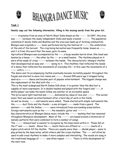 Cover work Bhangra Music work sheet | Teaching Resources