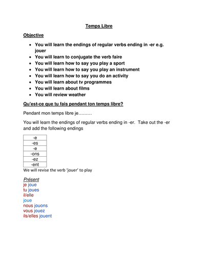 TEMPS LIBRE REVIEW WORK BOOK (FOUNDATION) | Teaching Resources