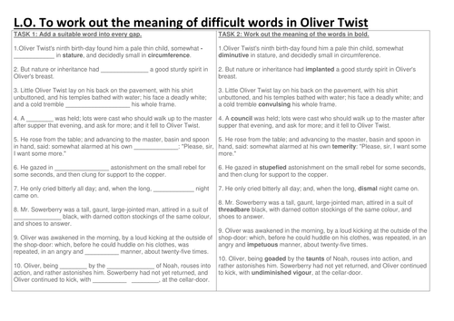 A strategy to work out the meaning of difficult words in Oliver Twist ...