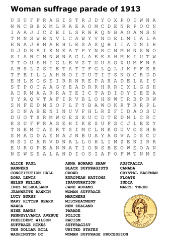 Woman suffrage parade of 1913 Word Search by sfy773 | Teaching Resources