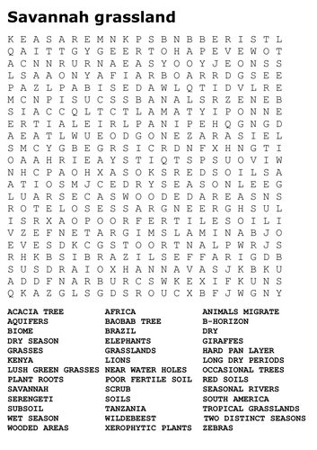 Grassland Wordsearch Words Word Search Grassland Biome