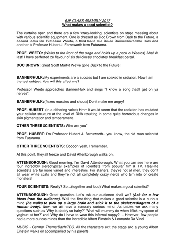 Science Week Play Script Class Assembly What Makes A Good Scientist 