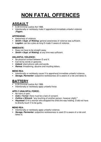 LAW 03 AQA A LEVEL NON FATALS REVISION GUIDE/MODEL ANSWER | Teaching ...