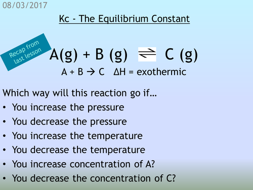 Kc - The Equilibrium Constant | Teaching Resources