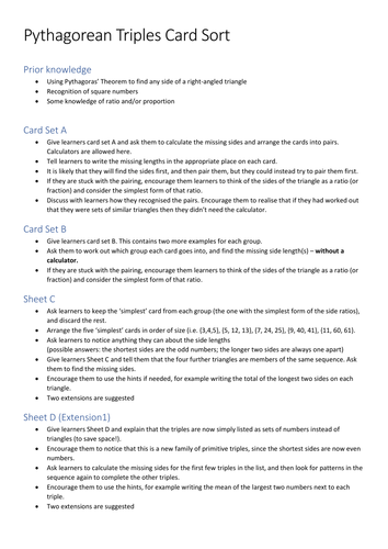 Pythagorean triples discovery card sort | Teaching Resources Pythagorean triples discovery card sort | Teaching Resources