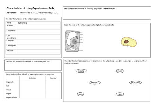 iGCSE Biology CHARACTERISTICS OF LIVING ORGANISMS AND CELLS Revision ...