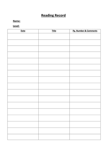 Individual Reading Record | Teaching Resources