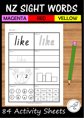 New Zealand Sight Words - Activity Sheets - Magenta, Red, Yellow ...