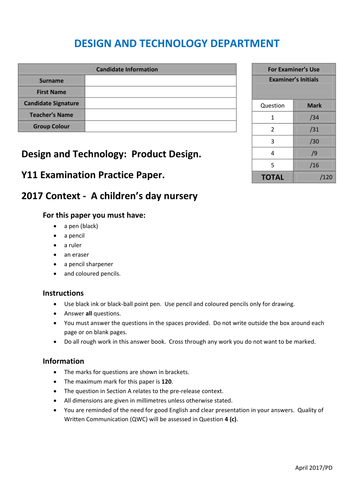 AQA 2017 Nursery Day Centre - Practice Paper - PRODUCT DESIGN ...