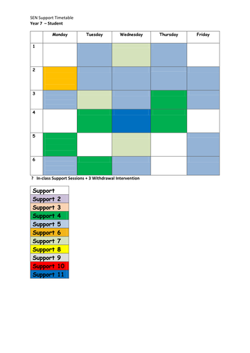 SEND Colour Coded Support Timetable | Teaching Resources