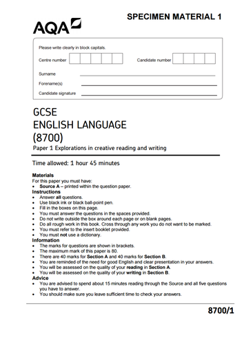AQA GCSE Literature Mock Exam Paper - Paper 1 | Teaching Resources AQA GCSE Literature Mock Exam Paper - Paper 1 | Teaching Resources