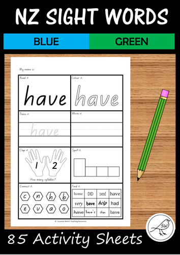 New Zealand Sight Words - Activity Sheets (Blue and Green) | Teaching ...