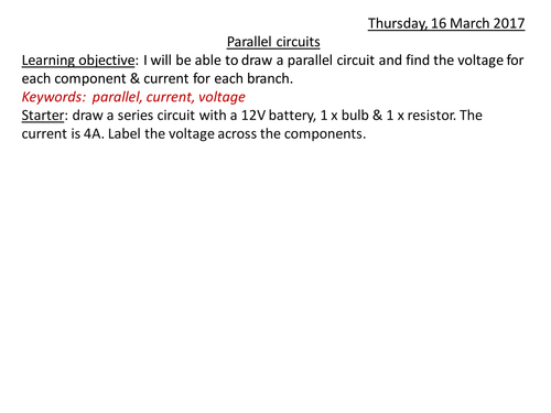 AQA Parallel Circuits | Teaching Resources