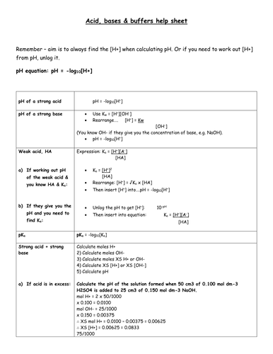 Acid Base Calculations Worksheet