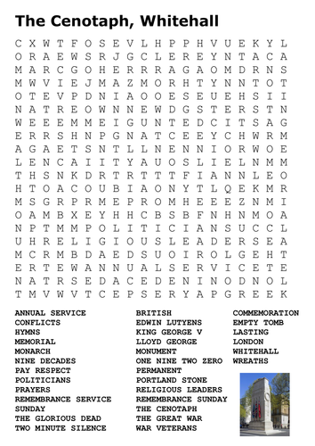 The Cenotaph - Whitehall Remembrance Day Word Search | Teaching Resources
