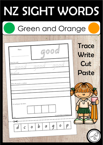 New Zealand Sight Words – Green and Orange - Trace Write Cut Paste ...