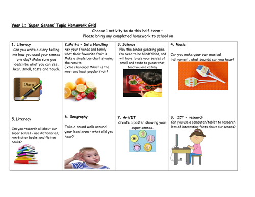Senses topic homework grid | Teaching Resources Senses topic homework grid | Teaching Resources