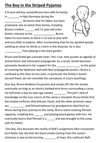 The Boy in the Striped Pyjamas Cloze Activity by sfy773 - Teaching ...