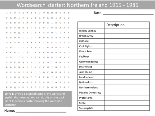 History Northern Ireland 1965-1985 Wordsearch Crossword Anagrams ...