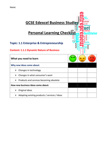 GCSE Edexcel Business 9-1 - Theme 1 Personal Learning Checklists ... GCSE Edexcel Business 9-1 - Theme 1 Personal Learning Checklists ...