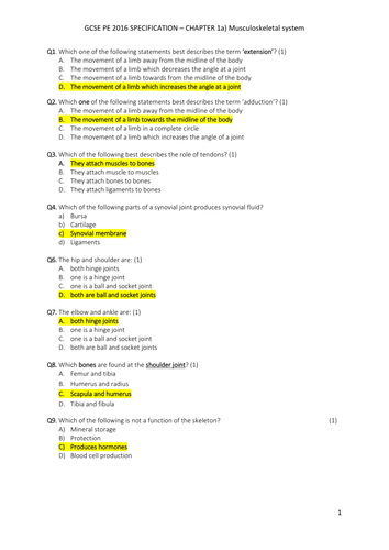 AQA GCSE PE - Musculo-skeletal question paper and mark scheme ...