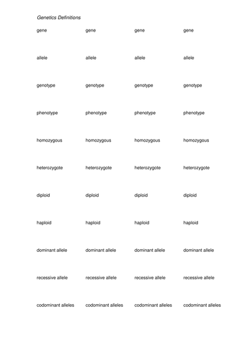 A2 Biology Genetics Definitions Card Sort | Teaching Resources