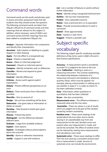 A level Biology exam command words and subject specific vocabulary ...