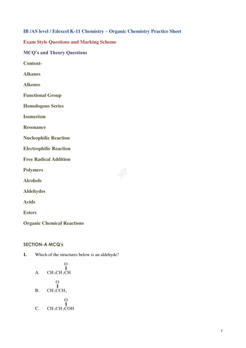 Organic Chemistry- Hydrocarbons Practice questions + Ans Key | Teaching ...