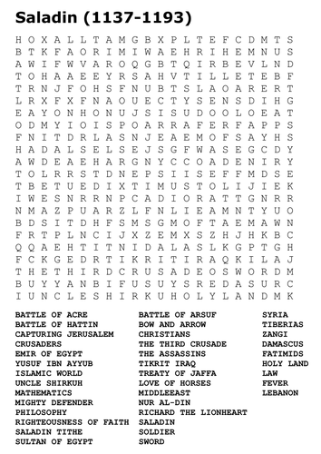 Saladin Word Search | Teaching Resources