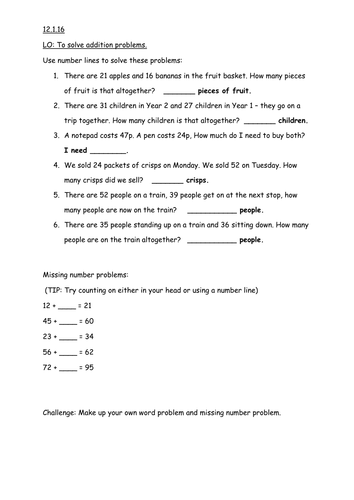 Maths addition problems Year 2 (Spring) | Teaching Resources