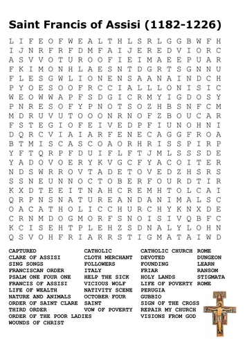 Saint Francis of Assisi (1182-1226) Word Search | Teaching Resources