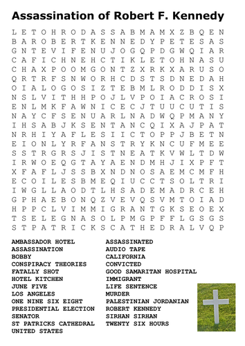 Assassination of Robert F Kennedy Word Search | Teaching Resources