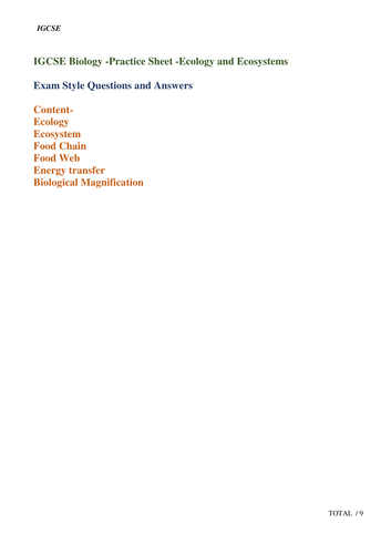 Ecology and Ecosystems with Ans Key Biology -Revision Test | Teaching ...
