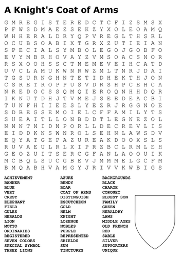A Knight's Coat of Arms Word Search | Teaching Resources