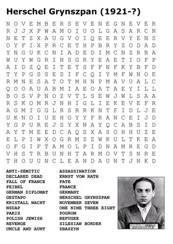 Herschel Grynszpan - Kristallnacht Word Search | Teaching Resources