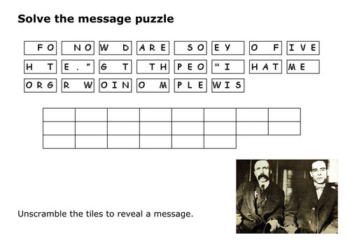 Solve the message puzzle Sacco and Vanzetti | Teaching Resources
