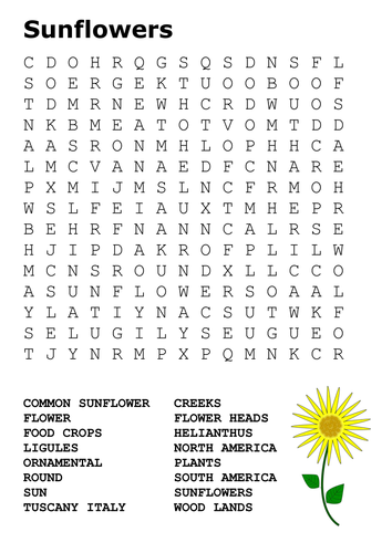 Sunflowers Word Search by sfy773 | Teaching Resources