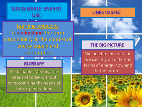 AQA AS level geography (legacy). Using sustainable energy. | Teaching ...
