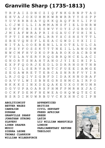 Granville Sharp (1735-1813) Word Search | Teaching Resources