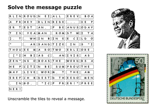 Solve the message puzzle JFK speech Berlin Wall | Teaching Resources