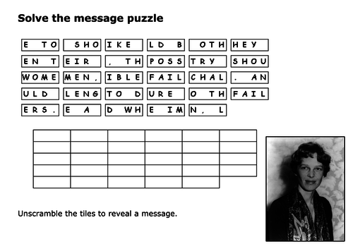 Solve the message puzzle from Amelia Earhart | Teaching Resources
