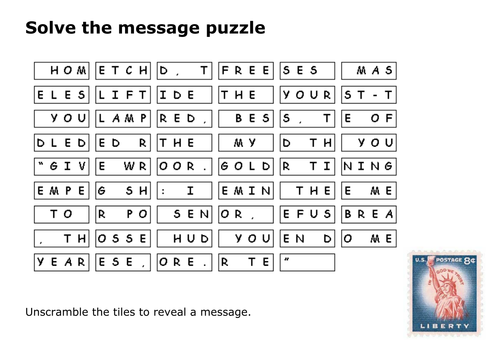 Solve the message puzzle Statue of Liberty | Teaching Resources