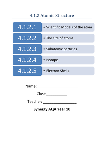 AQA Synergy: Atomic Structure (4.2.1) Booklet | Teaching Resources AQA Synergy: Atomic Structure (4.2.1) Booklet | Teaching Resources