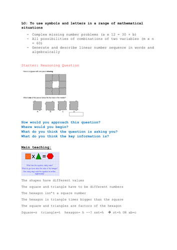 Year 6 - KS2 SATS - introducing algebra + planning | Teaching Resources