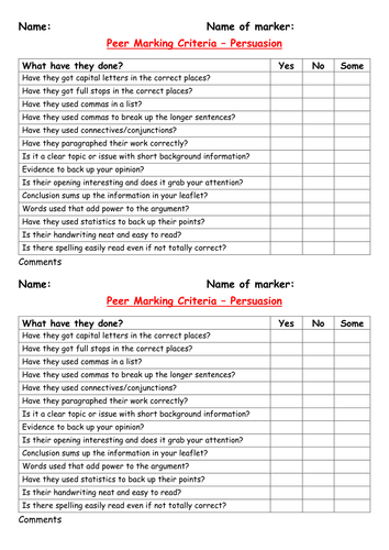 Peer Marking | Teaching Resources
