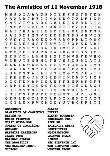 The Armistice of 11 November 1918 Word Search | Teaching Resources