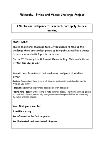 Holocaust memorial day project | Teaching Resources