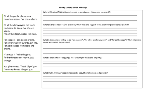 Give by Simon Armitage | Teaching Resources