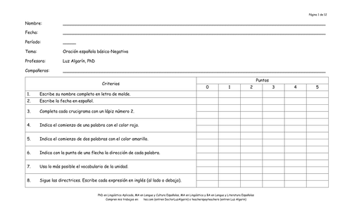 Crucigrama: Gramática, vocabulario y sintaxis (1 de 6) | Teaching Resources
