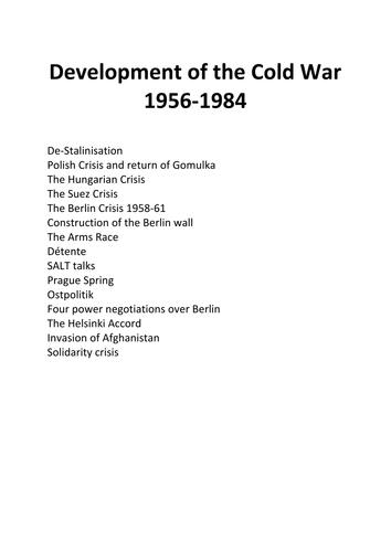 Development of the Cold War 1956-1984 | Teaching Resources
